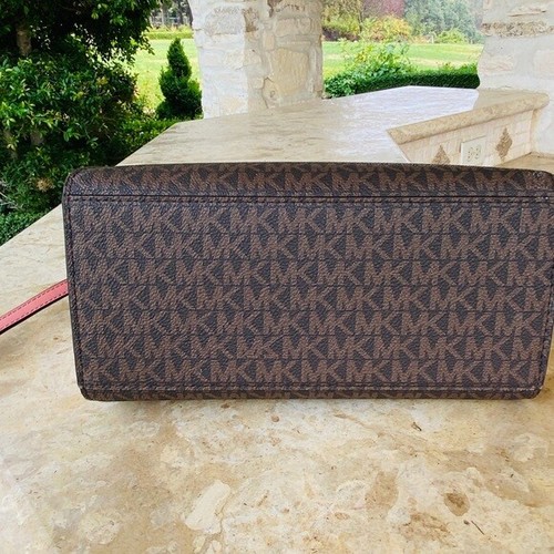 Michael Kors Avril Small Top Zip Satchel Brown /Sunset Rose Pink Wallet ...