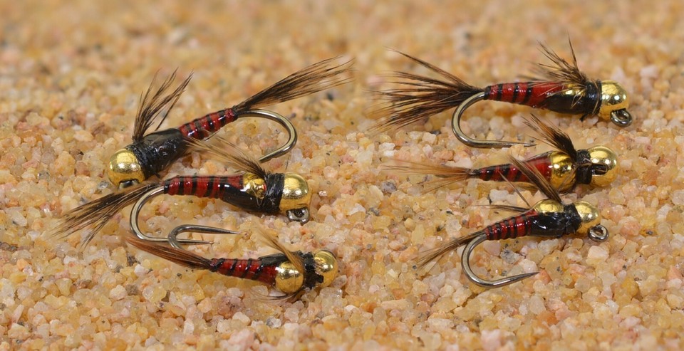 6 Flies - Tungsten Two Bit Hooker Red Jig Head Fly - Euro nymph - Hanak Hook | eBay