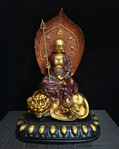 22.4'' Old Ming Purple Bronze Gold Tang Seng San Zang Buddha Riding ...