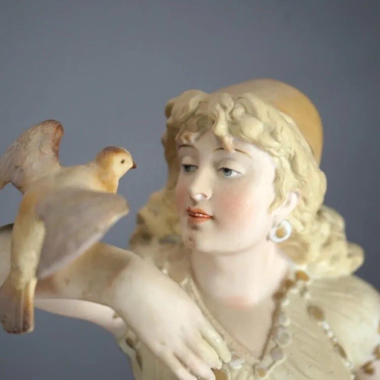 Pair of Antique Continental 19" Porcelain Bisque Statues Courting ...