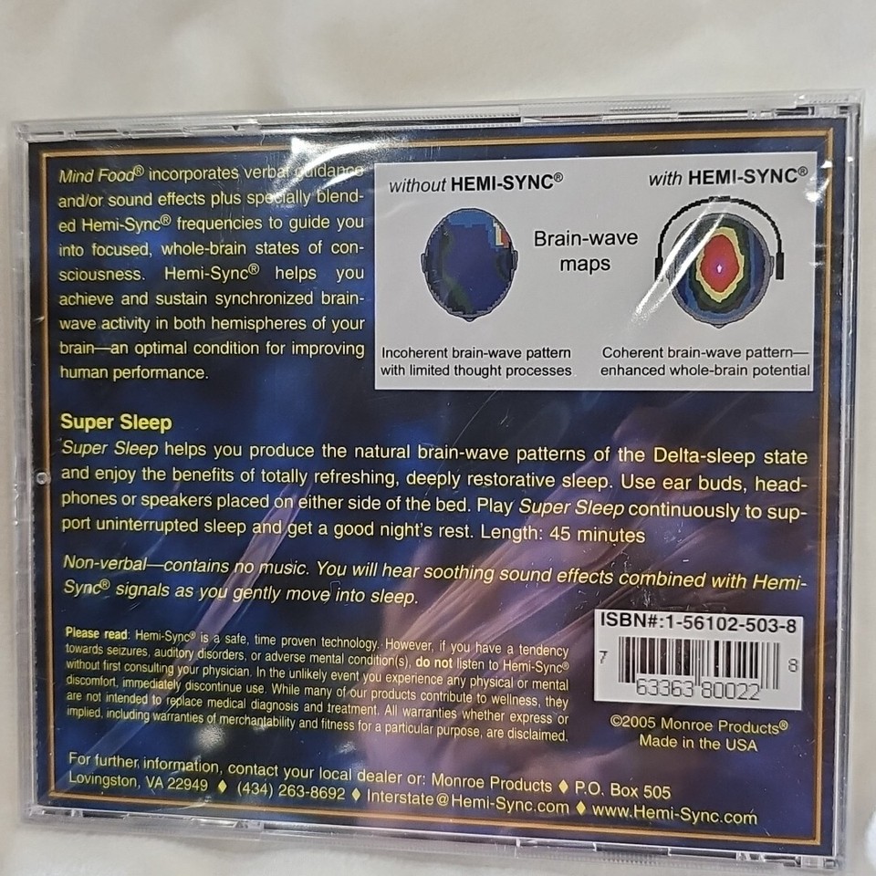 NEW Super Sleep by Hemi-Sync Mind Food CD, 2005 Monroe Institute Sealed 763363800228 | eBay