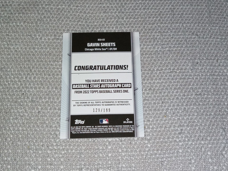 2022 Topps Baseball Stars Autograph Black #BSAGS Gavin Sheets #D /199 ...
