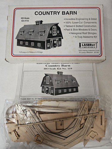 American Model Builders #119 HO Scale Country Barn - New, Laser cut Kit ...