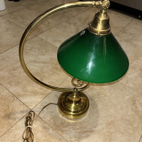 Vintage Brass Adjustable Library Lamp Green Cased Shade Made In France ...