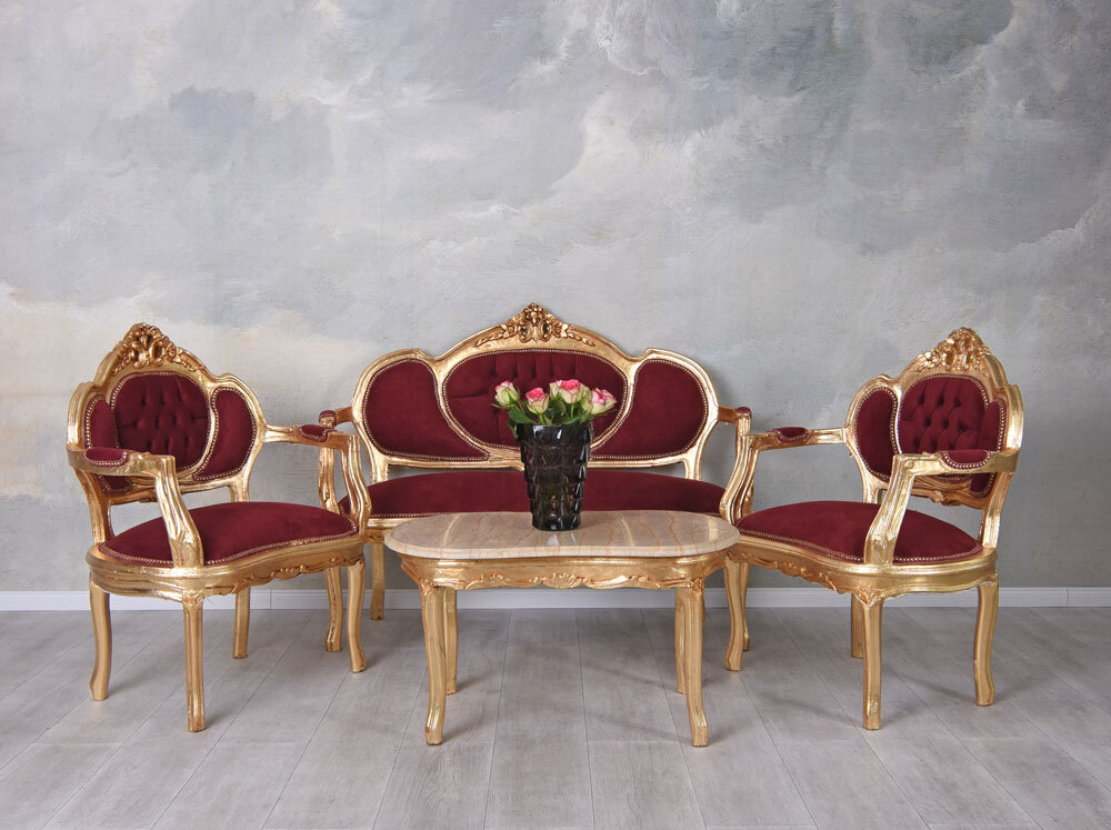 Barock Sofa Sitzgruppe Rokoko Sitzgarnitur Antik Salon Sitzmöbel Samt ...