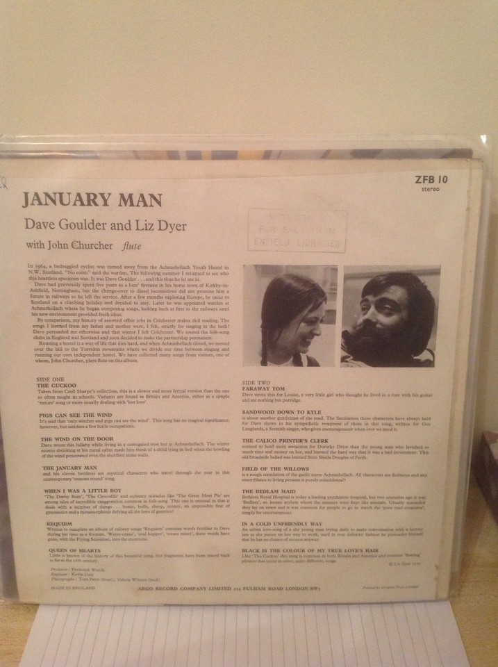 Dave Goulder & Liz Dyer ‎– January Man 12" Vinyl LP Argo 1970 Folk ...
