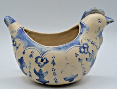 CBK Product Blue and White Hen Chicken wall pocket planter made in ...