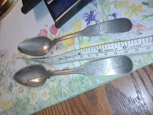 Lot of 2 Antique Serving Spoon's Pure Coin Silver Fiddle Back 2 Maker ...