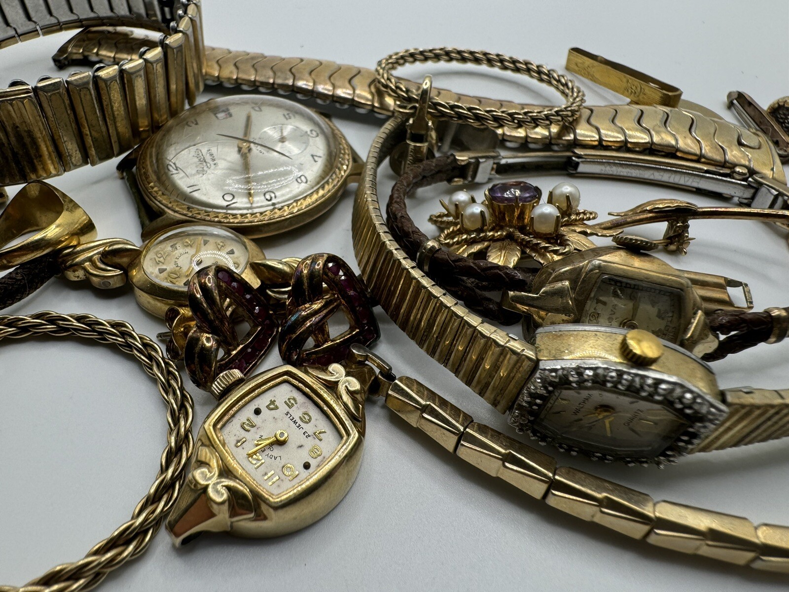 Lot Of Antiqued GOLD FILLED JEWELRY MIX. Watches, Ban… - Gem