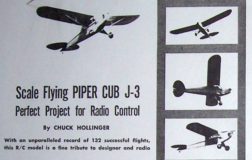 J-3 CUB PLAN + ARTICLE for Hollinger's 70" RC Model Airplane ENLARGED ...