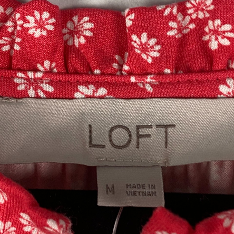 Loft Mini Dress Cap Sleeve Womens 14 Red White Ditsy Floral Ruffle ...