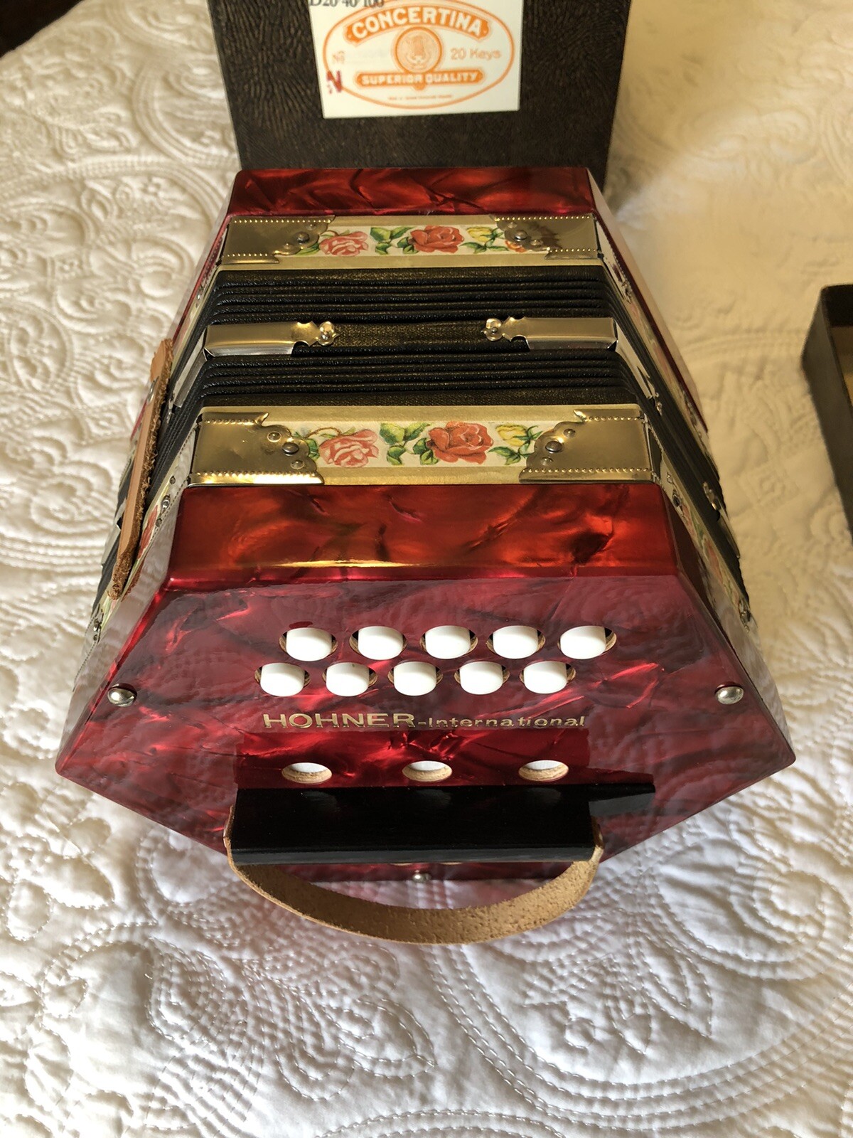 Hohner Concertina - Excellent Condition Red and Black W/Rose Pattern ...