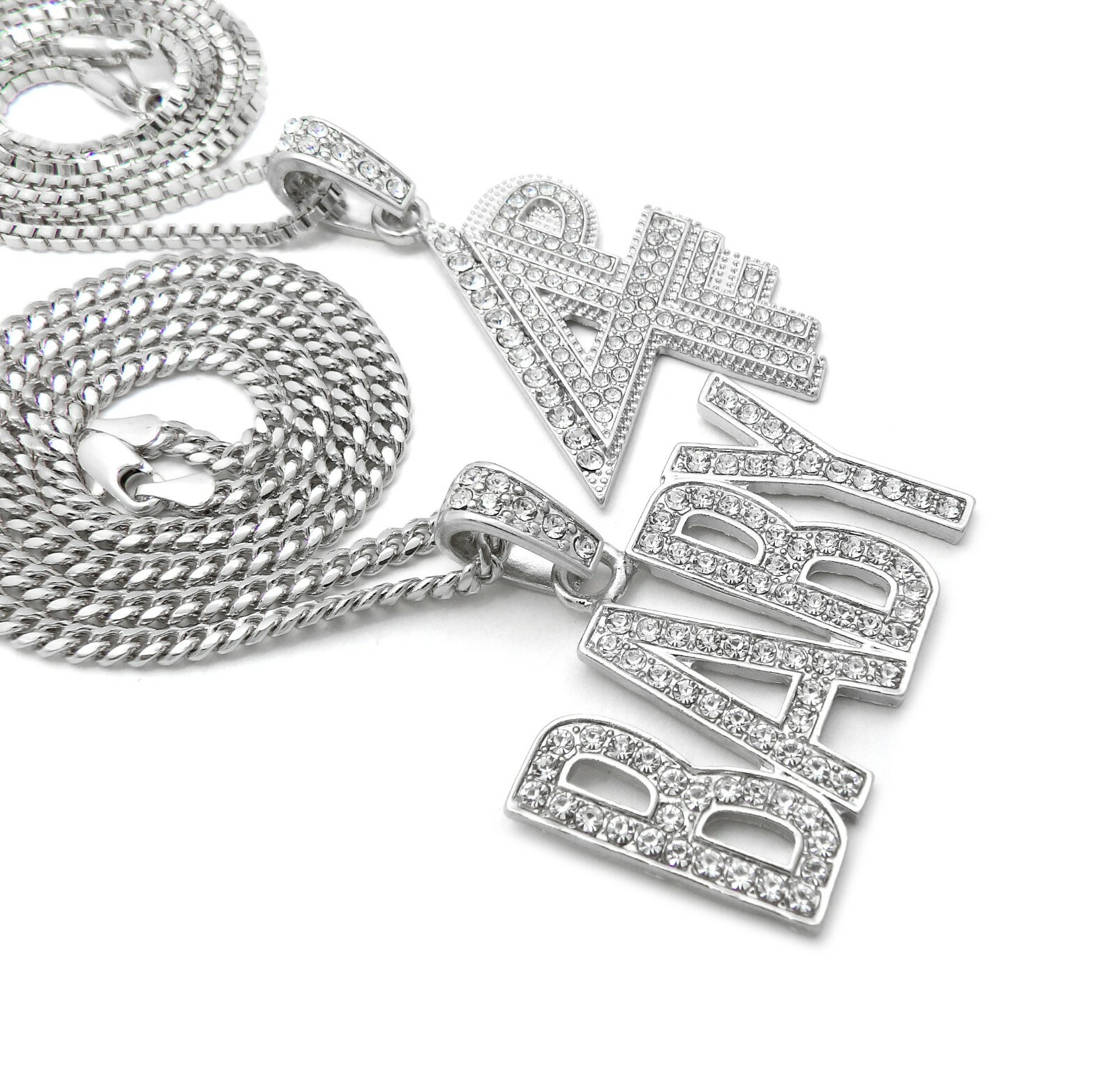 Iced Silver PT Lil BABY 4PF Pendant & 20" 24" Box Cuban Chain Hip Hop ...