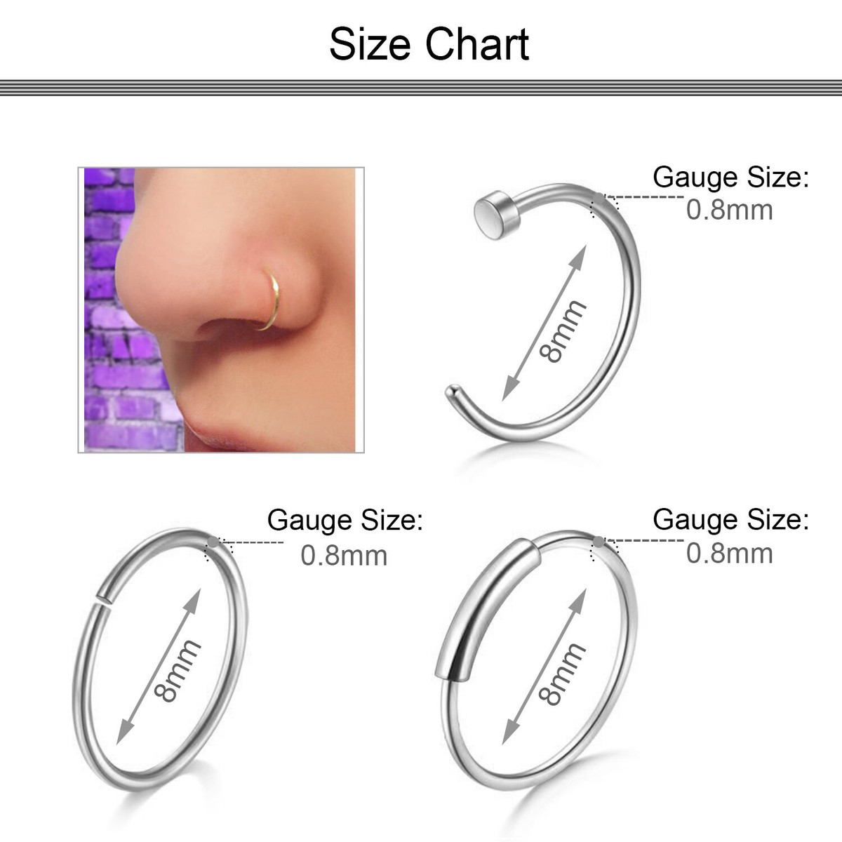 Nose Ring Sizes Chart Dropship 34Pcs 20G 316L Stainless Steel Nose