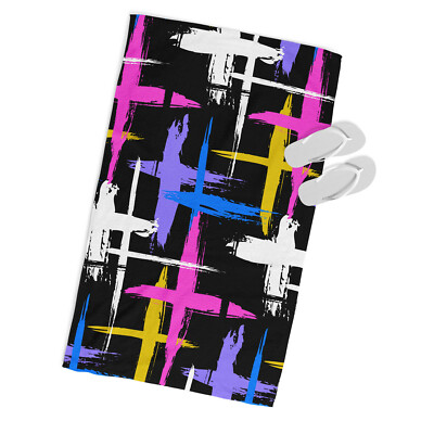 Multi Coloured Stripes MICROFIBRE BEACH TOWEL Designer Black | eBay UK