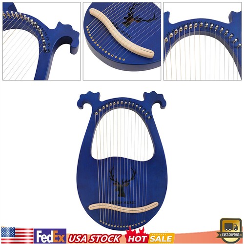 New Lyre Harp ，16 Metal String Harp Solid Wood Mahogany with Tuning ...