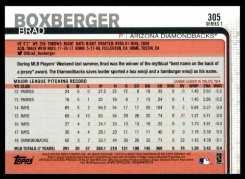 2019 Topps #305 Brad Boxberger Arizona Diamondbacks | eBay