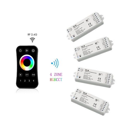 2.4G RGB+CCT RF LED Strip Controller Dimmable 12V 24V + 4 Zone Remote ...