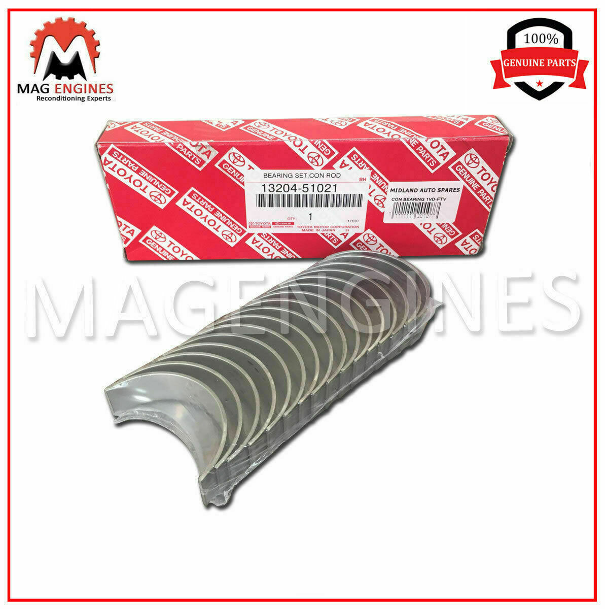 13204-51021 GENUINE OEM CON ROD BEARING SET 0.25mm 1VD-FTV LAND CRUISER ...