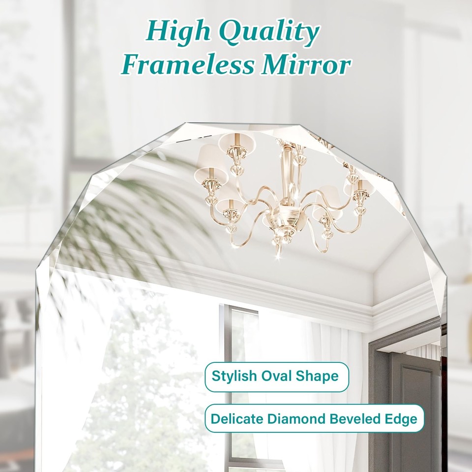 Single Beveled Edge Bathroom Vanity Mirror, 20" x 28" Oval Wall Mirror ...