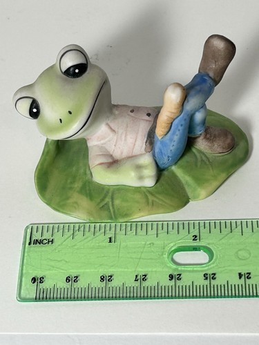 Vintage Homco Green Frog Pink Inch Worm Lounging Lily Pad Figurine ...