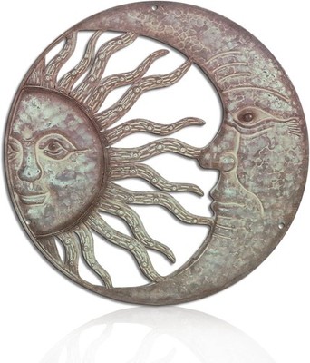Outdoor Metal Wall Art 2D Sun and Moon Decor Hanging for Indoor Outdoor ...