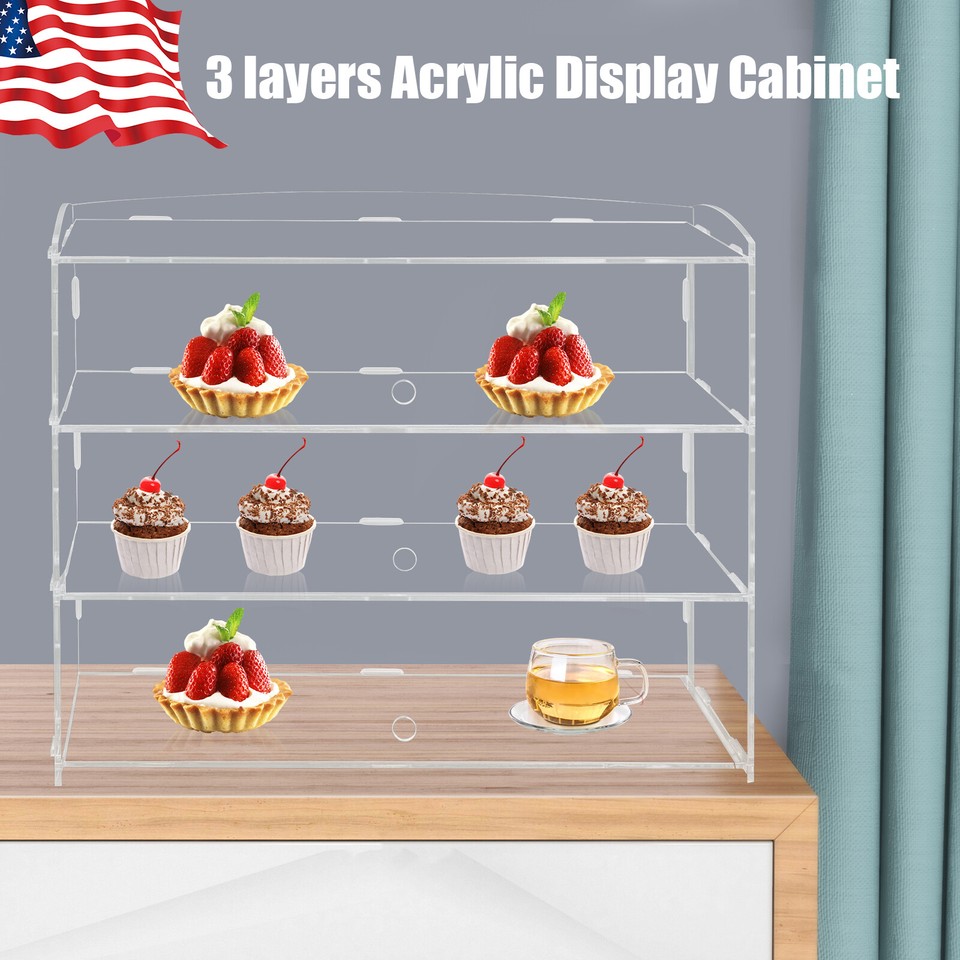 3 layers Acrylic Display Cabinet Case Bakery Pastry Display Case Multi ...