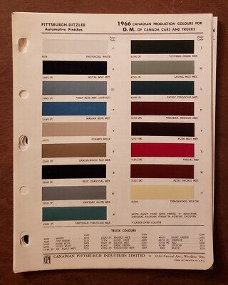 1966 GM Passenger & Commercial Auto Color Chips Chart Paint Codes ...