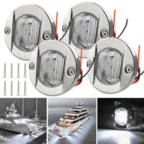 4X Round Marine Boat White LED Courtesy Lights Cabin Deck Stern ...