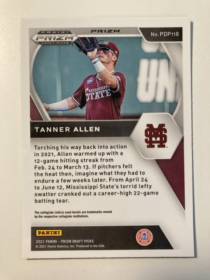 Tanner Allen Green Refractor 2021 Panini Prizm Draft Picks Card# PDP118 ...
