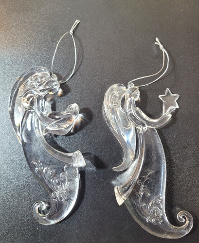 Two Acrylic Plastic Angels Christmas Tree Ornament Clear 5.5 in Baby ...