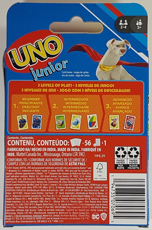 UNO Junior DC League Super-Pets Card Game with Themed Deck 3 Levels of ...