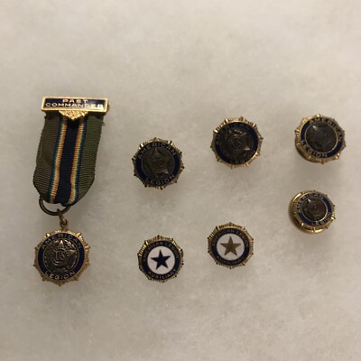 Vintage American Legion Pin Lot With Past Commander Badge Ribbon Estate ...