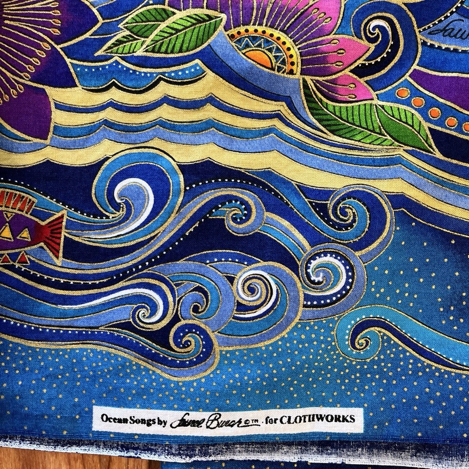 Ocean Songs Blue Waves Mermaid Fish Forest Animals Floral Panel Laurel ...