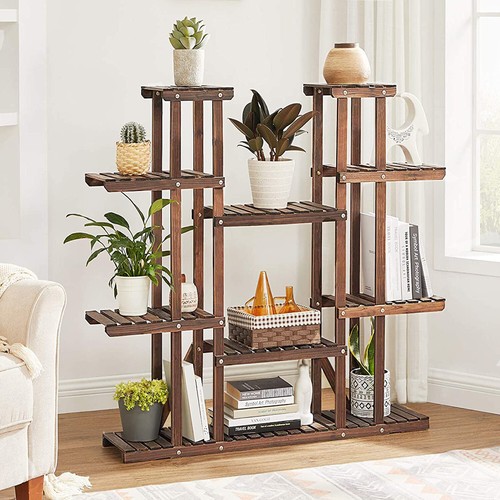 Extra Large 11Tier Wood Plant Stand 46" Tall Carbonized 17 Pot Flower ...