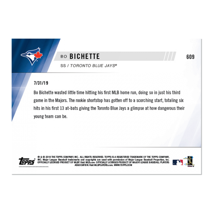 2019 Topps NOW Bo Bichette Call Up #609 ~ Toronto Blue Jays | eBay