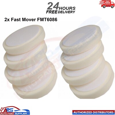 2x Fast Mover FMT6086 Hard White Compounding Pad with Hook & Loop 150 X ...