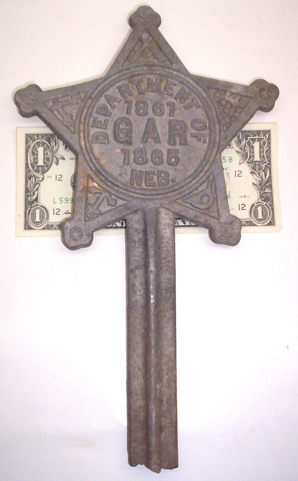 ANTIQUE NEBRASKA GAR MARKER UNION CIVIL WAR 1861-1865 CEMETARY GRAVE ...
