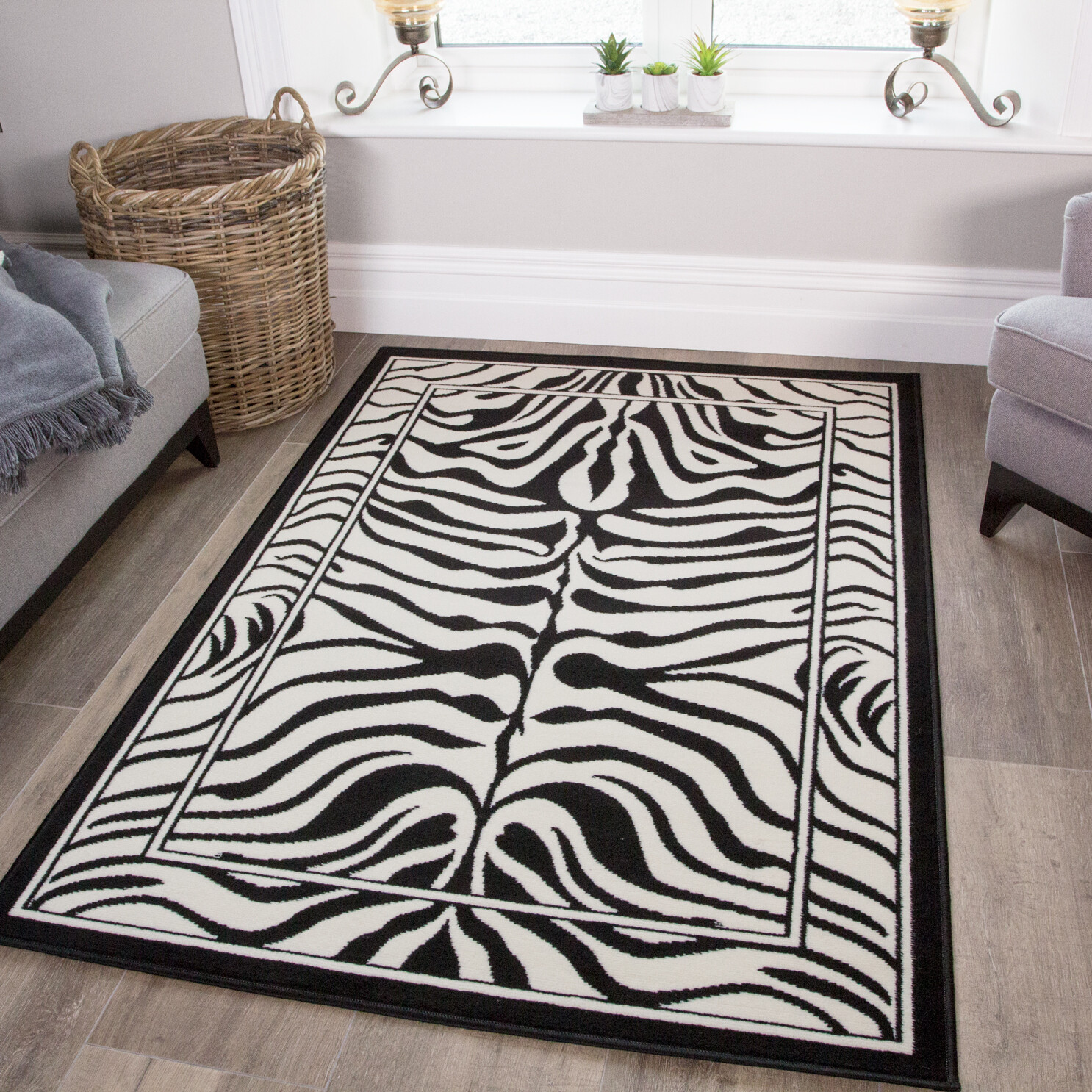 Monochrome Black White Zebra Rugs Long Narrow Animal Print Hallway ...