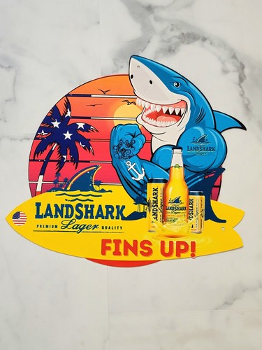 LANDSHARK SURFBOARD Fins Up Metal Sign 14" x 16" Mancave Bar Pub Décor ...