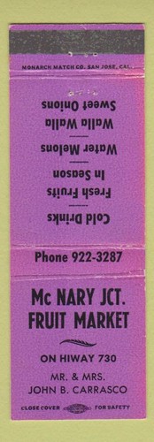 Matchbook Cover - McNary Junction fruit Market AZ WEAR | eBay
