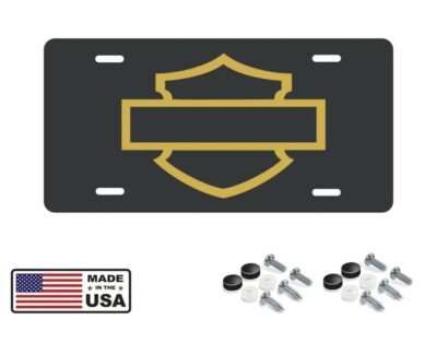 Harley Davidson Bar and Shield Gloss Black aluminum license plate, Gold ...