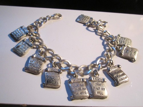 TEN COMMANDMENTS CHARM BRACELET - SILVER TONE - 7 1/2" HEAVY - BBA23-B ...