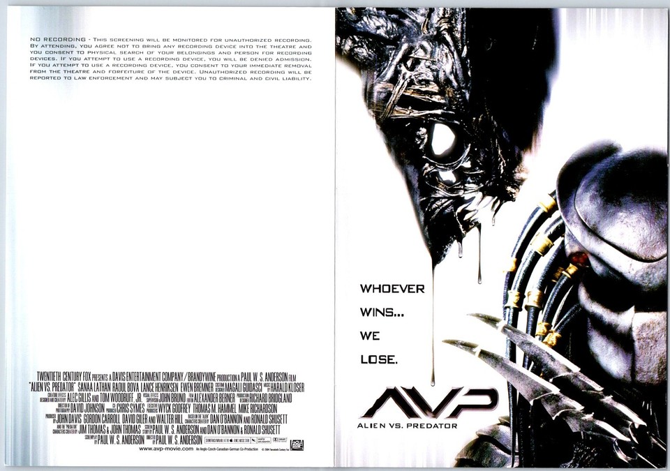 2004 Alien vs Predator Pre-Release Screening Ticket Sanaa Lathan Raoul ...