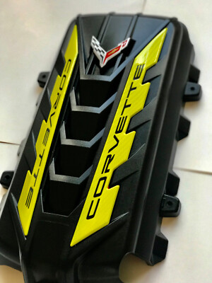 2020/24 CORVETTE C8 ENGINE COVER SILVER EMBLEM ACC YELLOW CARBON FIBER ...