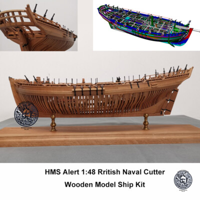 Naval Cutter HMS Alert 1777 1:48 520mm 20.4" POF Wooden Model Ship Kit ...
