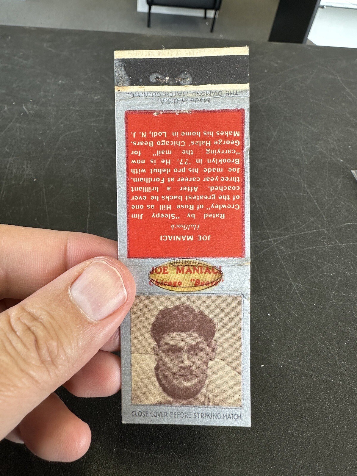 1938 Matchbook Cover Chicago Bears Joe Maniaci Fordham University ...