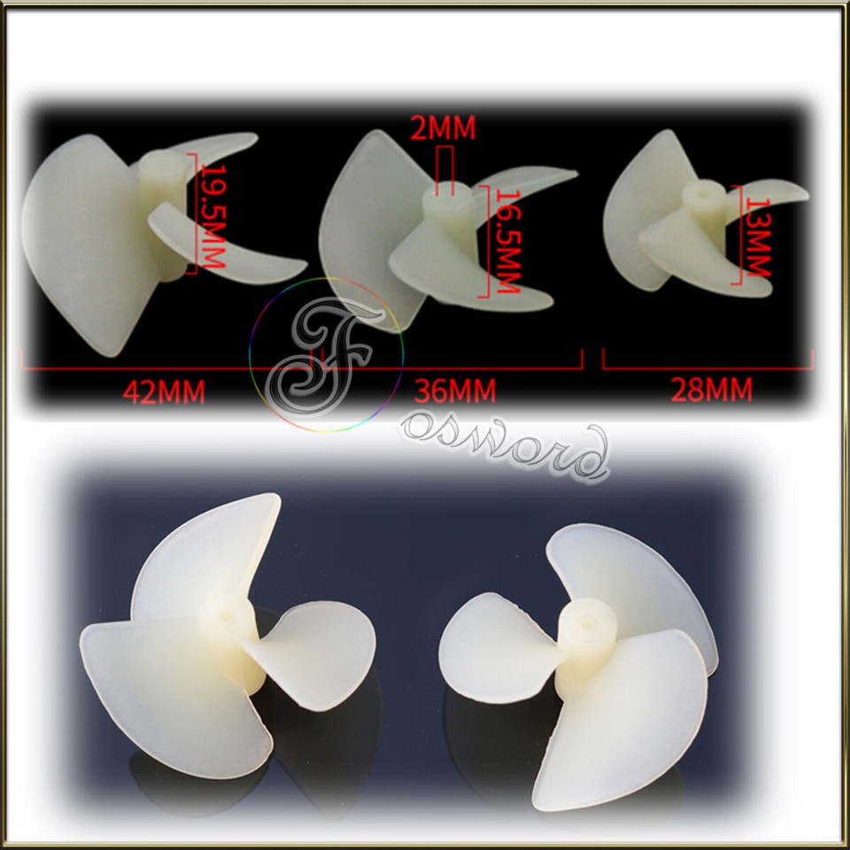 28/36/42mm 3 Blade Ship Boat Propeller 2mm Shaft Props Plastic For RC ...