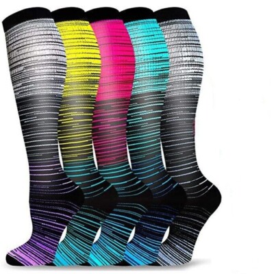 5 Pairs Compression 15-20mmHg Graduated Support Socks Calf Mens Womens ...