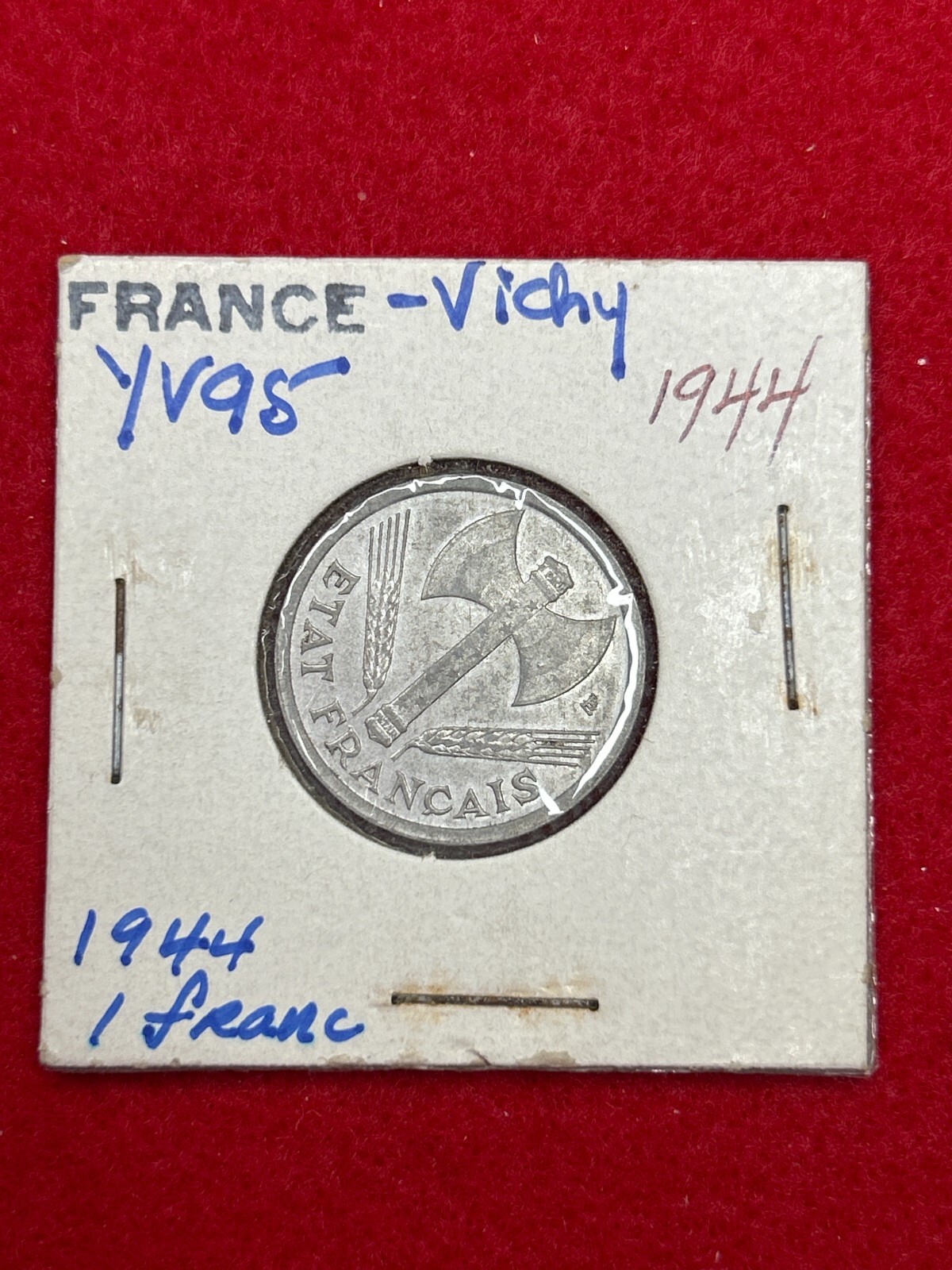 FRENCH COIN 1 Franc | Vichy French Puppet State | FRANCE | 1944 - YR95 ...